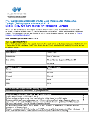 Fillable Online 216 Prior Authorization Request Form for Gene Therapies ...