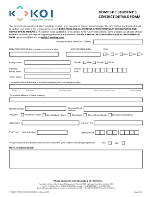 Fillable Online DOMESTIC STUDENT'S CONTACT DETAILS FORM Fax Email Print ...