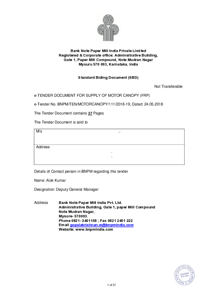 Fillable Online BANK NOTE PAPER MILL INDIA PRIVATE LIMITED Fax Email ...