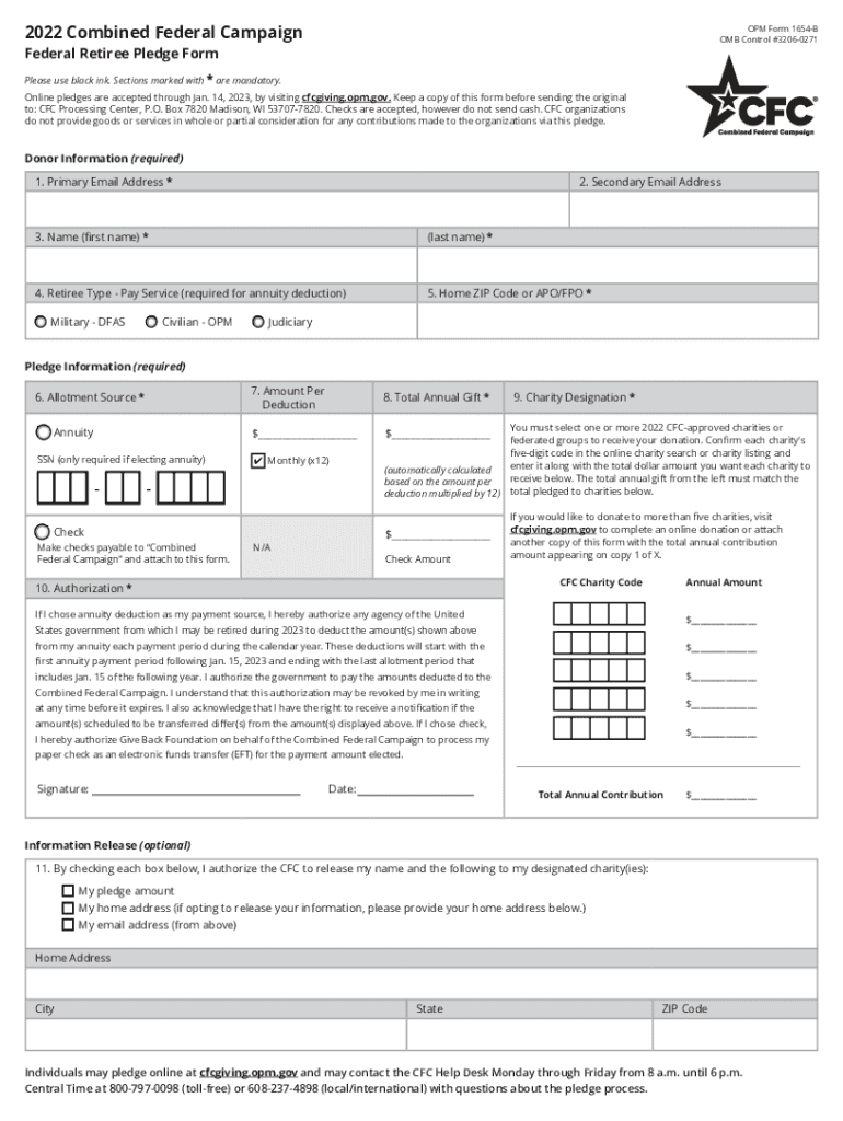 Fillable Online Combined Federal Campaign (CFC) Form 1654-B ... - OMB ...