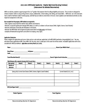 Fillable Online Student Application for the AVID Elective Class Fax ...