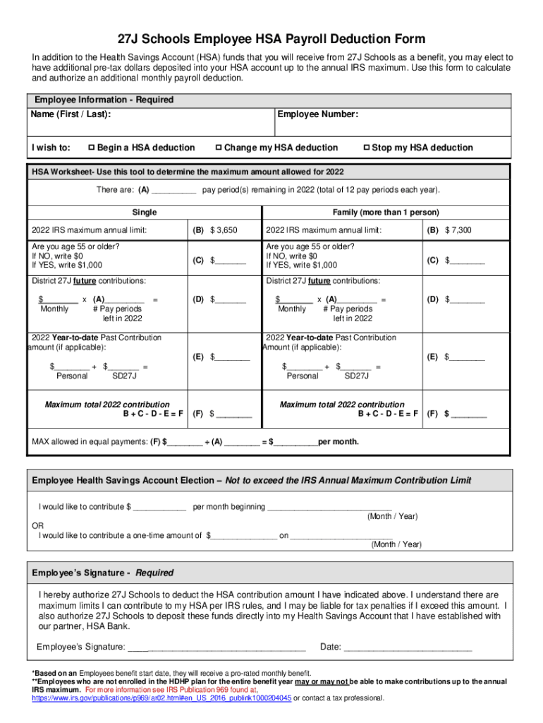 Fillable Online Health Savings Account Paycheck Contribution Form Fax ...