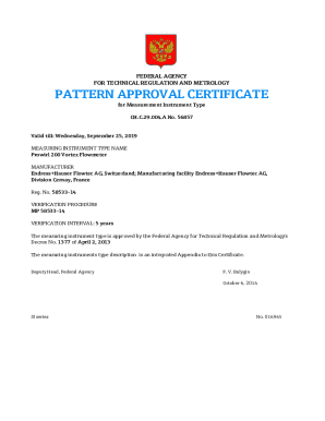 Fillable Online Pattern Approval Certificate for Measuring Instruments. Fax Email Print - pdfFiller