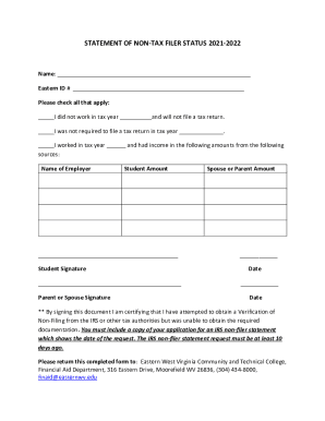 Fillable Online STATEMENT OF NON-TAX FILER STATUS 2021-2022 Fax Email ...