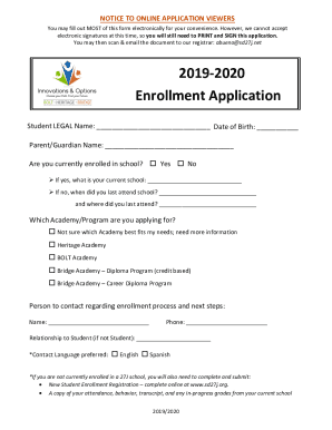 Fillable Online Enrollment Application 2019-2020 - 27J Home Fax Email ...