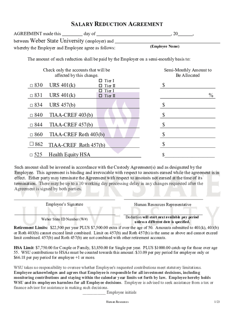 Fillable Online Agreement For Salary Reduction Under Section 403(b) Fax Email Print - pdfFiller