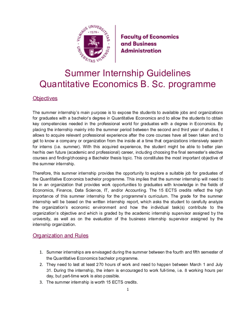 Fillable Online Summer Internship Guidelines Fax Email Print - pdfFiller