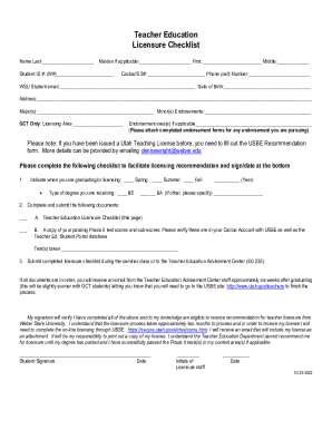 Fillable Online apps weber Teacher Education Licensure Checklist - Weber State University Fax ...