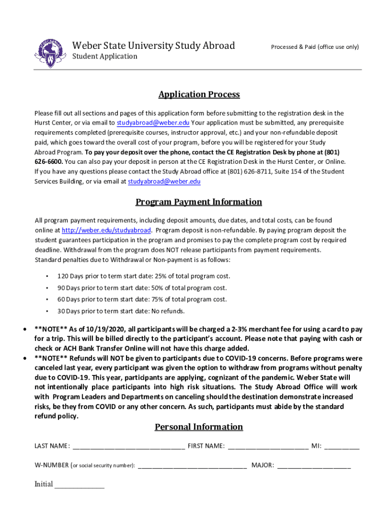 Fillable Online apps weber 4-11 Study Abroad Programs - Weber State ...