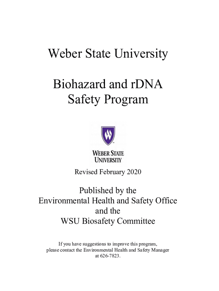 Fillable Online Weber State University Biohazard and rDNA Safety ...