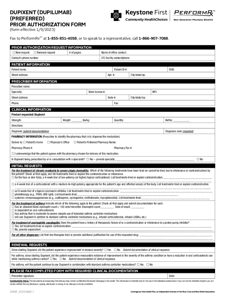 Fillable Online Dupixent Prior Authorization Form - Pharmacy - Keystone ...