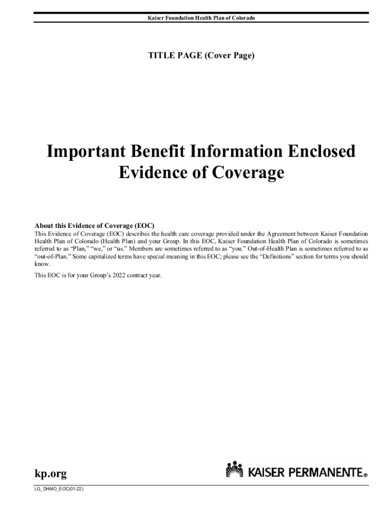 Fillable Online Kaiser Permanente WA (PEBB) Value Evidence of Coverage ...