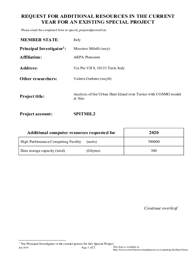 Fillable Online late request for a special project 20202022 - ECMWF Fax ...