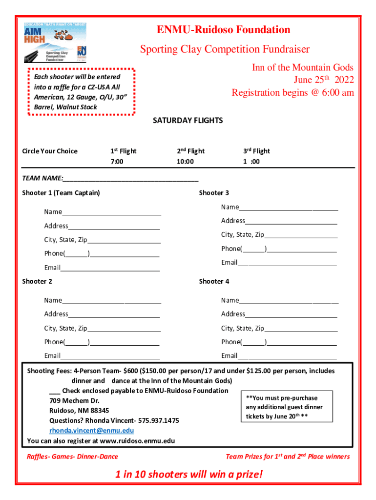 Fillable Online ruidoso enmu 2022 Aim High Shooter Registration Form ...