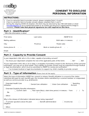 Consent to Disclose Personal Ination - ASEBP Doc Template | pdfFiller