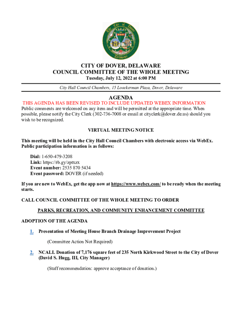 Fillable Online City of Dover, Delaware - City Hall - Facebook Fax ...
