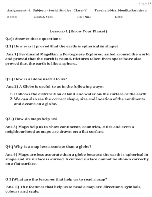 Fillable Online Class-5 Social studies chapter-1 Globe and Map ...