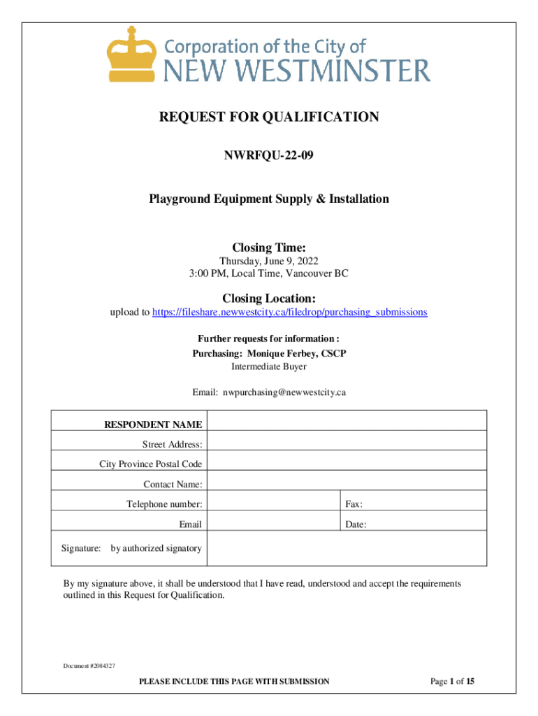 Fillable Online Request for Qualifications Design, Supply, and ...