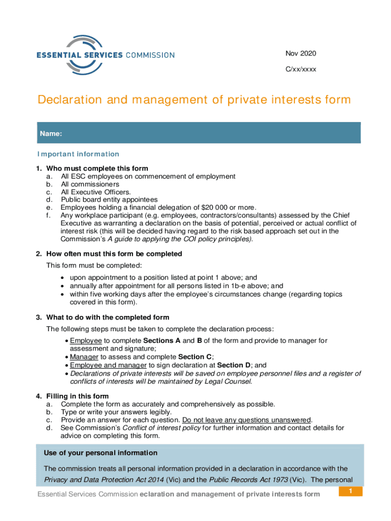 Fillable Online Appendix 1 Declaration of private interests template ... Fax Email Print - pdfFiller