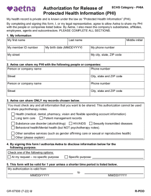 Fillable Online hr cornell Aetna - Authorization for Release of ...