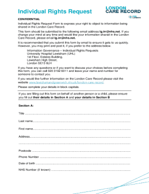 Fillable Online London Care Record - Individual Rights Request Form Fax ...