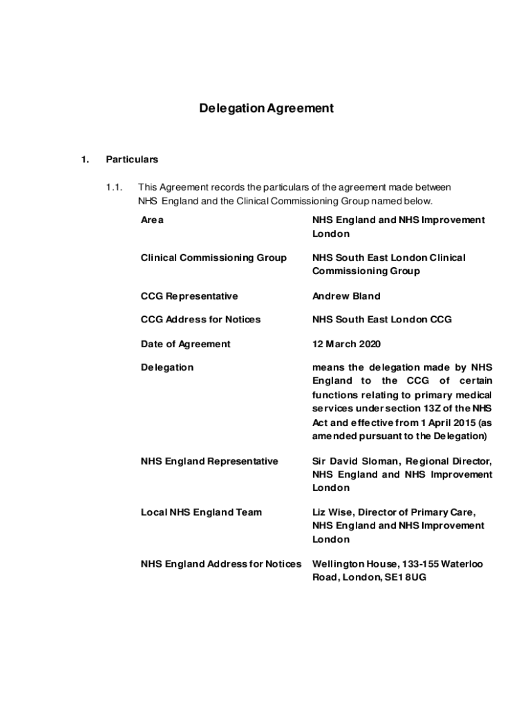 Fillable Online Delegation Agreement - NHS Frimley Fax Email Print - pdfFiller