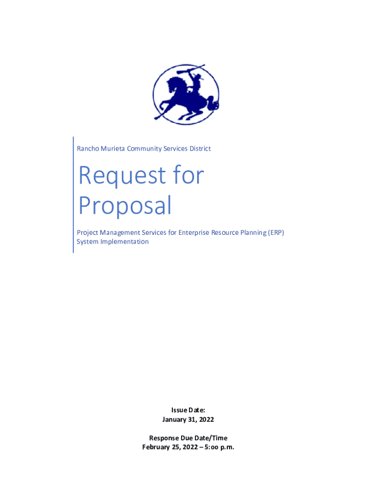 Fillable Online Request for Proposal. Project Management Services for Enterprise Resource ...
