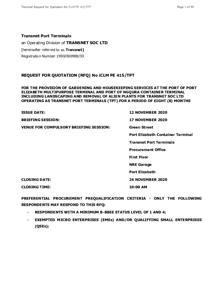 Fillable Online 446 RFQ Lohatla Cleaning Final.pdf - Transnet Port Terminals Fax Email Print ...