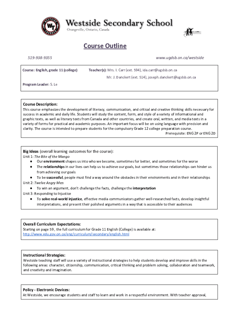 Fillable Online Grade 11 English Language Arts: Comprehensive Focus ...