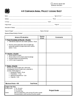 Fillable Online 4-H COMPANION ANIMAL PROJECT JUDGING SHEET Fax Email ...