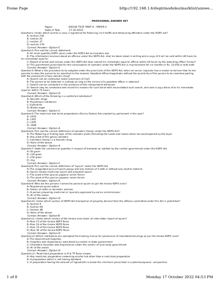 Fillable Online EXCISE TEST PART A - PAPER II Fax Email Print - pdfFiller