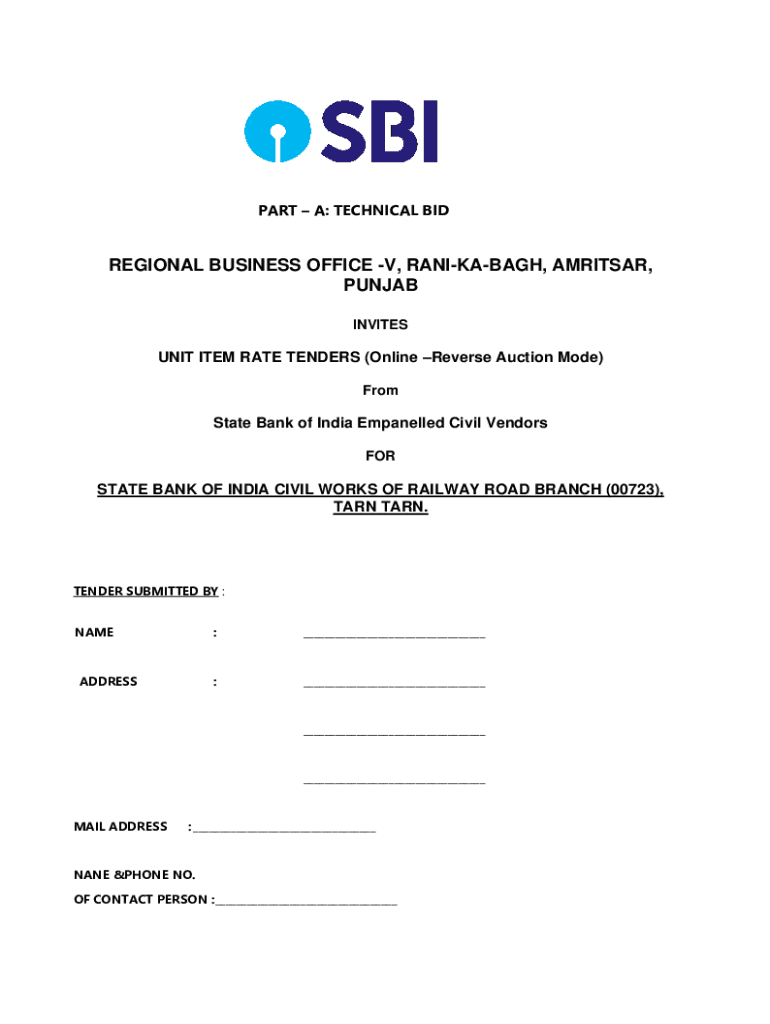 Fillable Online a: technical bid - tender for proposed civil works for ...