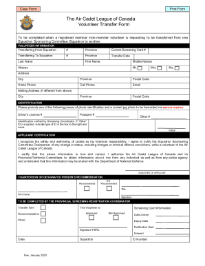 Fillable Online Volunteer Transfer Form - Air Cadet League of Canada ...