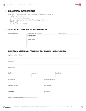 Fillable Online Emergency Backup Generation Notification/Application Form. Emergency Backup ...