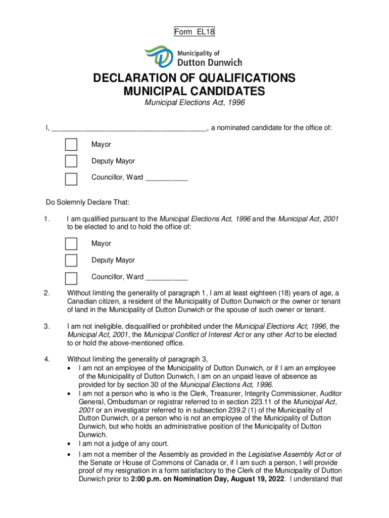 Fillable Online TOWN OF ST. MARYS DECLARATION OF QUALIFICATIONS ... Fax Email Print - pdfFiller