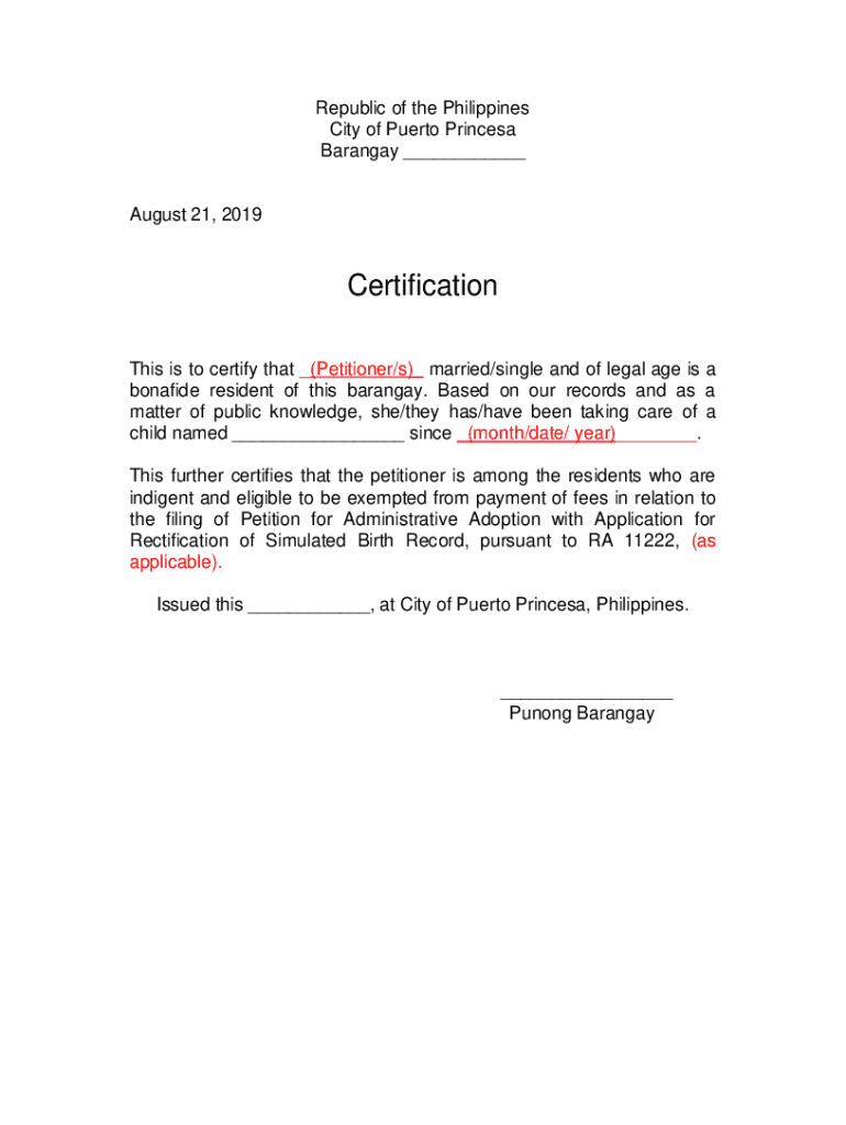Fillable Online Brgy. Certificate Fax Email Print - pdfFiller