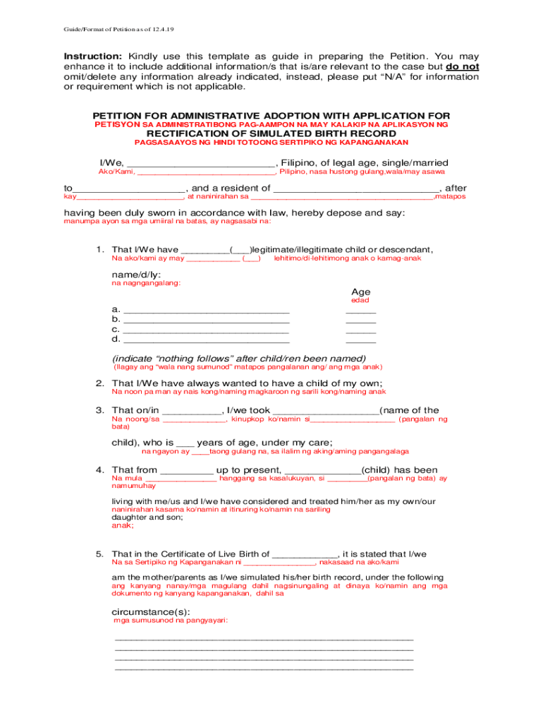 Fillable Online Kindly use this template as guide in preparing the Petition ... Fax Email Print ...