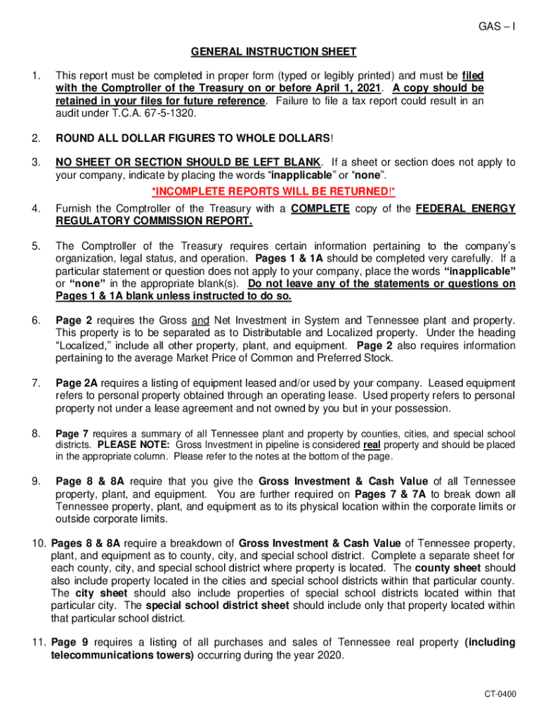 Fillable Online comptroller tn Fillable Online GENERAL INSTRUCTION ...