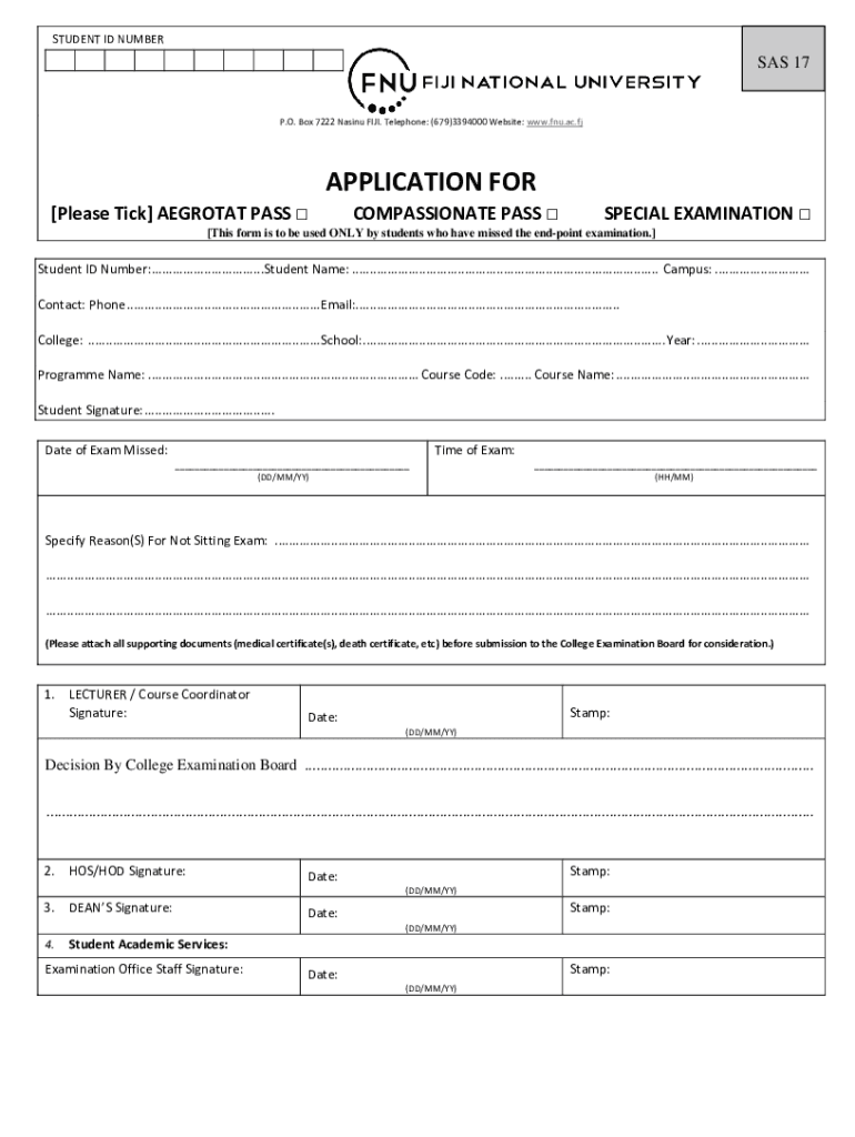 Fillable Online APPLICATION FOR SPECIAL EXAMINATION FORM. SAS FORMS Ref ...