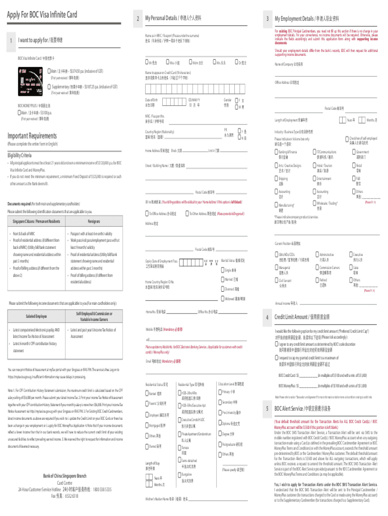 Fillable Online Personal Credit Cards For Your Information - Bank of ...