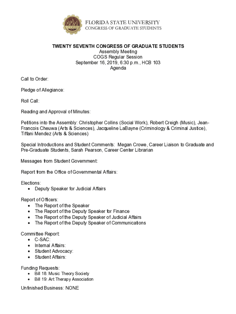 Fillable Online sga fsu FSU SGA - Florida State University Fax Email ...