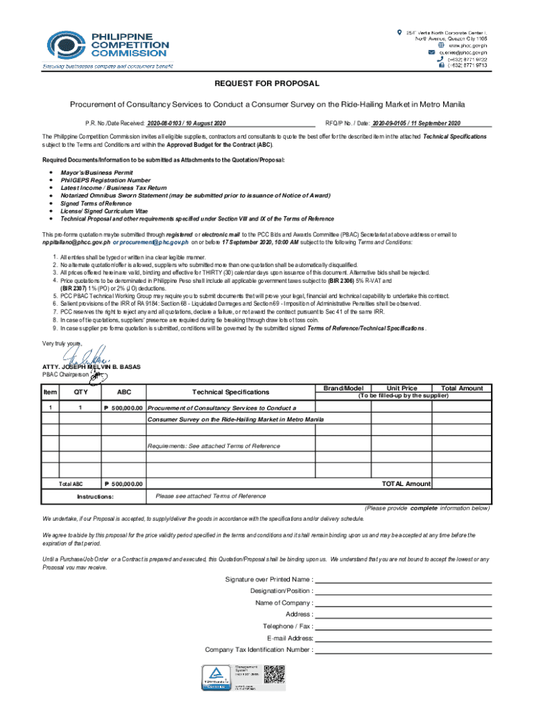 Fillable Online REQUEST FOR PROPOSAL Procurement of Consultancy ... Fax Email Print - pdfFiller