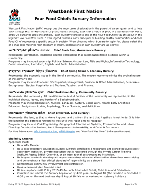 Fillable Online Four Food Chiefs Bursary Information - Westbank First ...