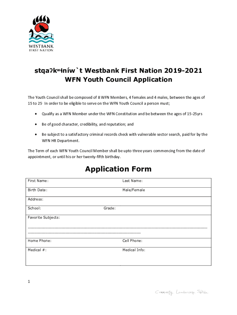Fillable Online Application Form - Westbank First Nation Fax Email ...
