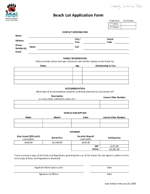 Fillable Online Beach Lot Application Form Fax Email Print - pdfFiller