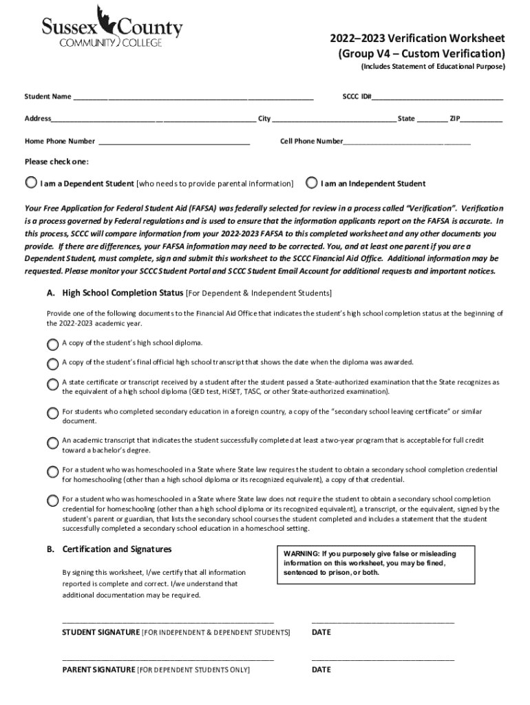 Fillable Online 2223 V4 Custom Verification Worksheet Fax Email Print ...