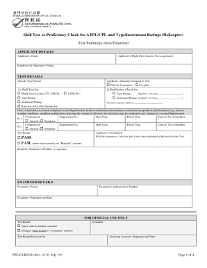 Fillable Online Skill Test or Proficiency Check for ATPL/CPL and Type ...