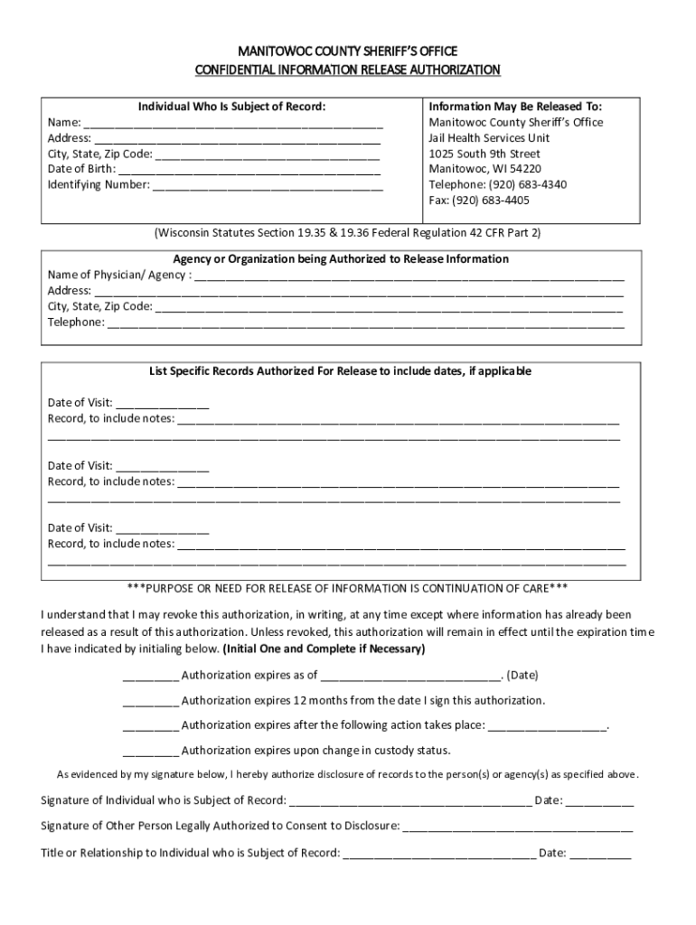 Fillable Online Confidential Information/Record(S) Release ...