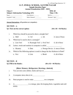 Fillable Online Information Technology Class 10 Sample Question Paper ...
