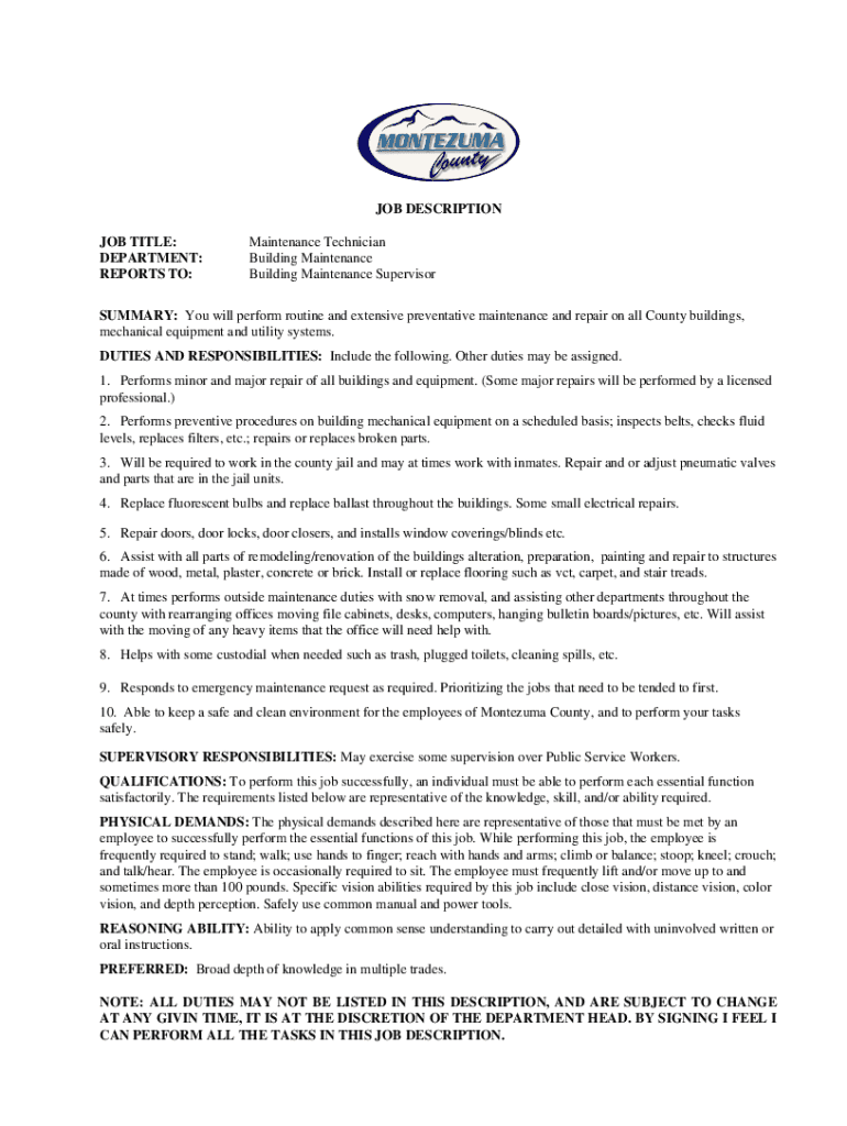 Fillable Online What is a Maintenance Technician and What Do They do? Fax Email Print - pdfFiller